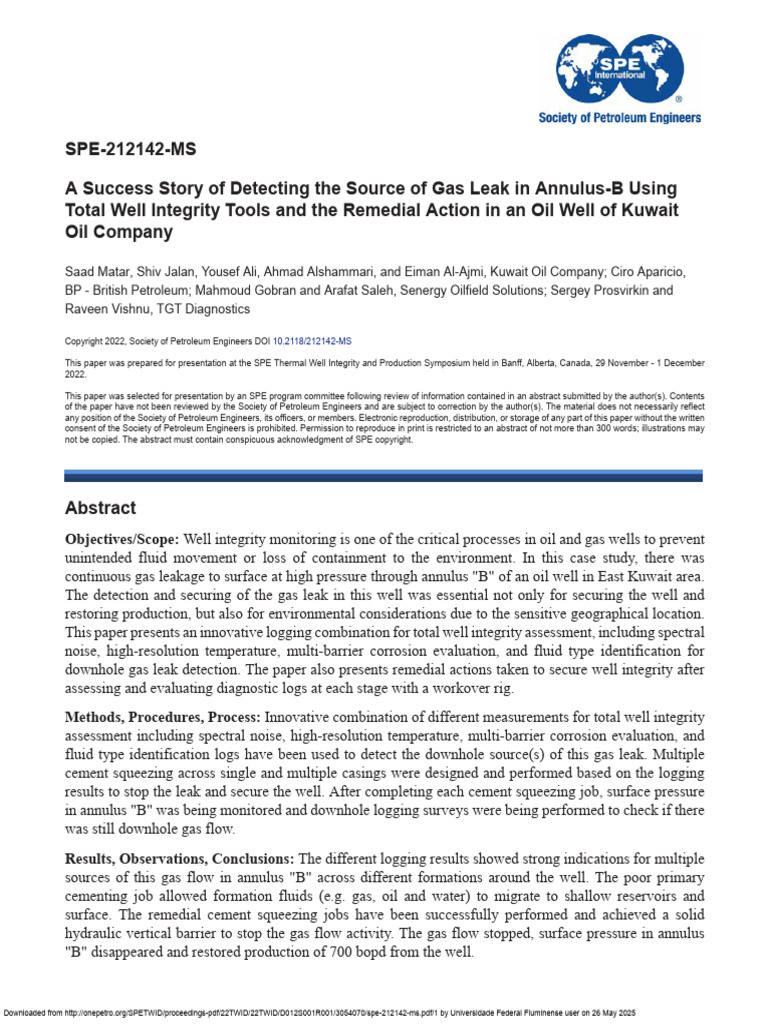 Spe 212142 Ms | PDF | Casing (Borehole) | Leak