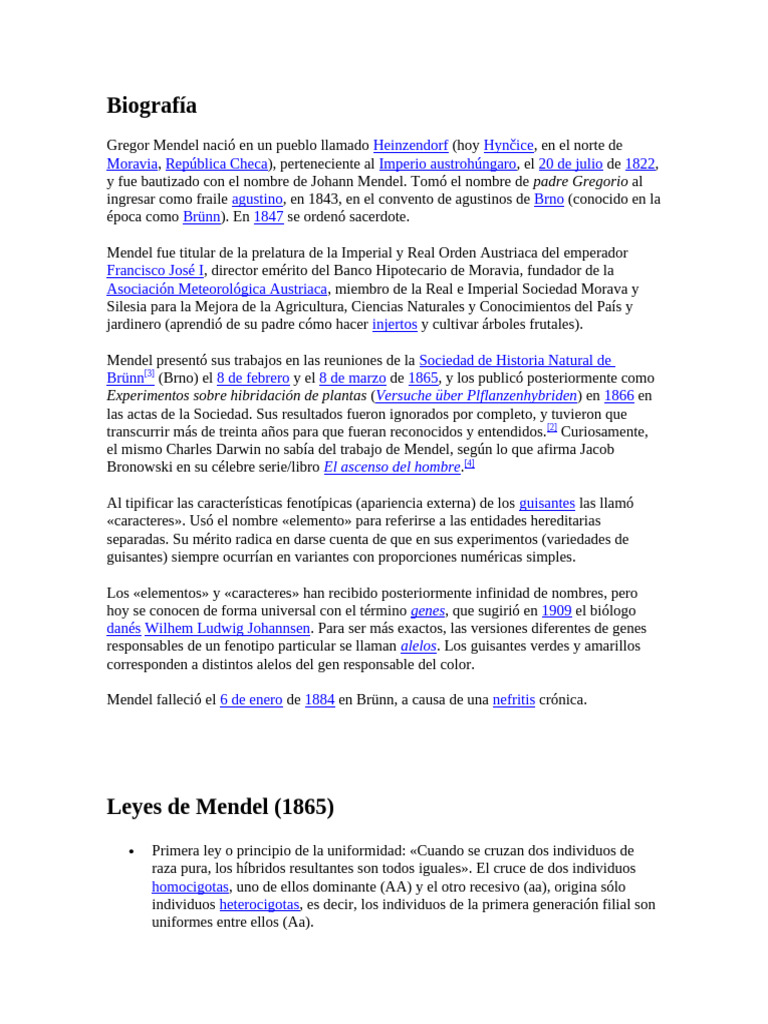 Biografía Mendel | PDF | Dominancia (Genética) | Biología