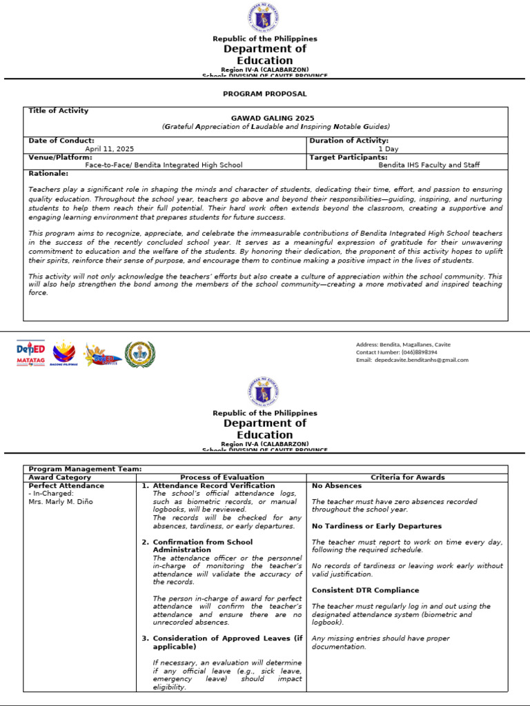 GAWAD GALING Program Proposal | PDF | Educational Assessment ...