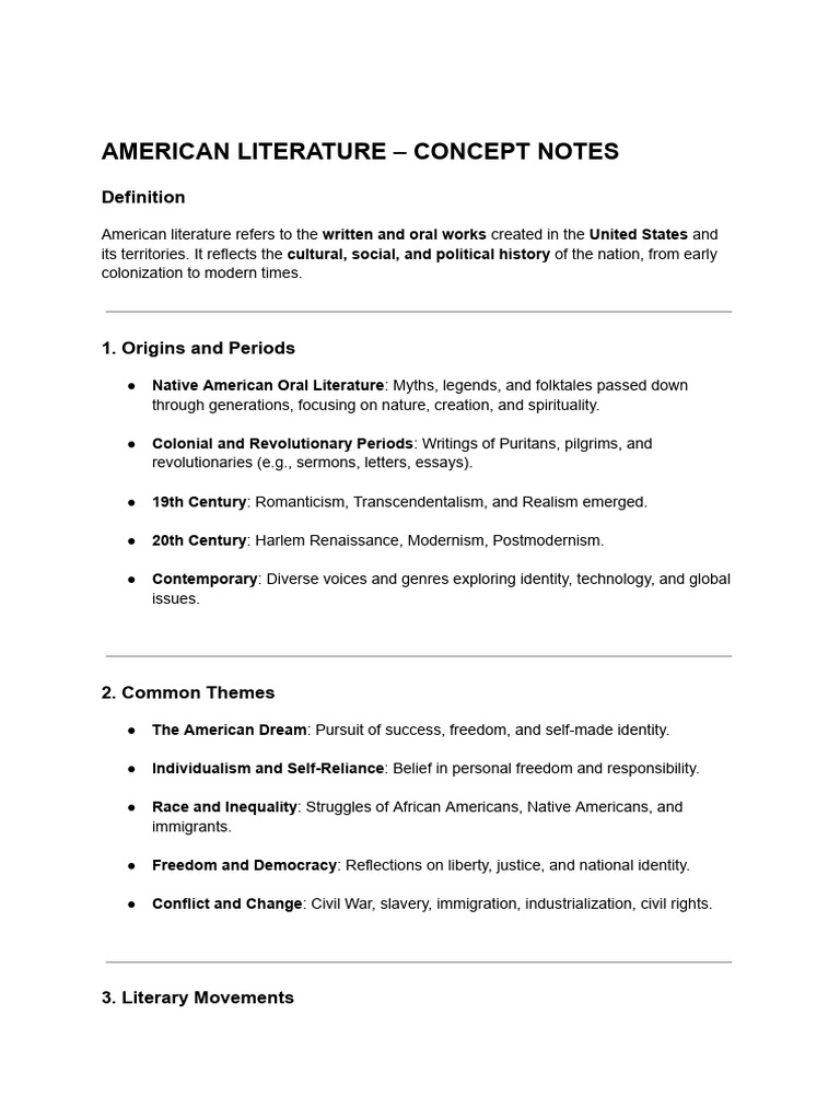 American Literature - Concept Notes | PDF | American Literature | The ...