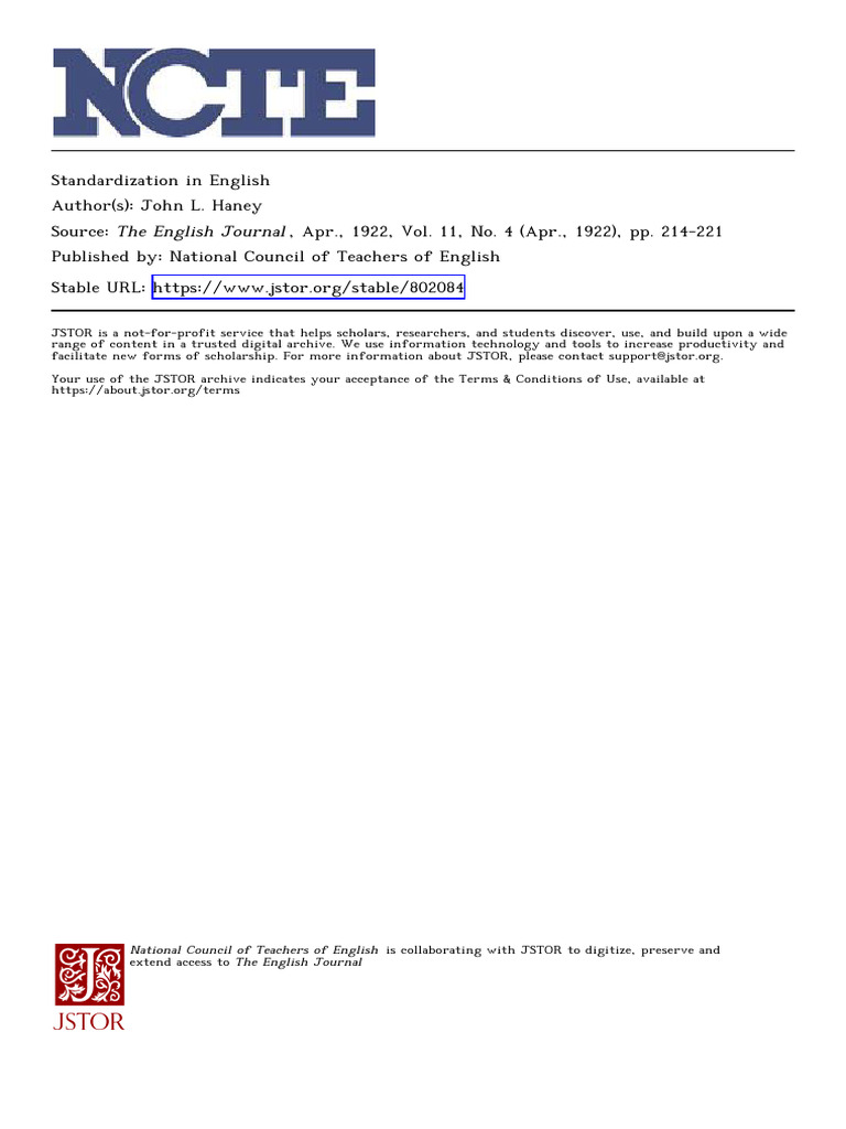 Haney StandardizationEnglish 1922 2 | PDF | Teachers | English Language