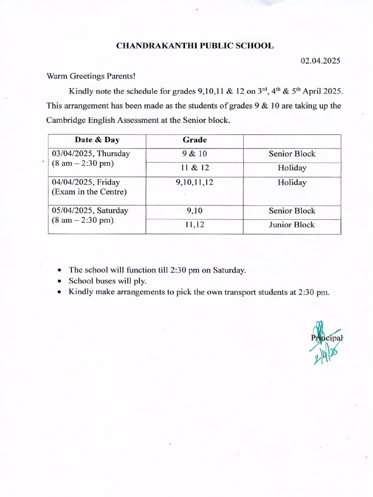 Schedule For Grades 9 To 12 - 03,04&05.04.2025 | PDF