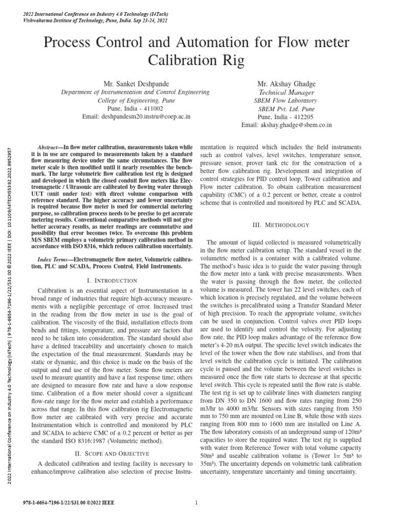 Process Control and Automation For Flow Meter Calibration Rig | PDF ...