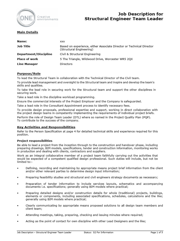 Structural Engineer Team Leader Role | PDF | Business