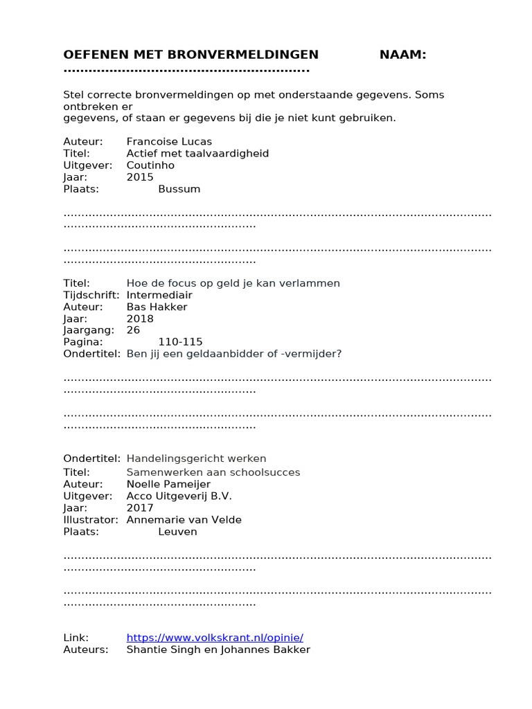 Oefening Bronvermelding Versie 2.0 | PDF