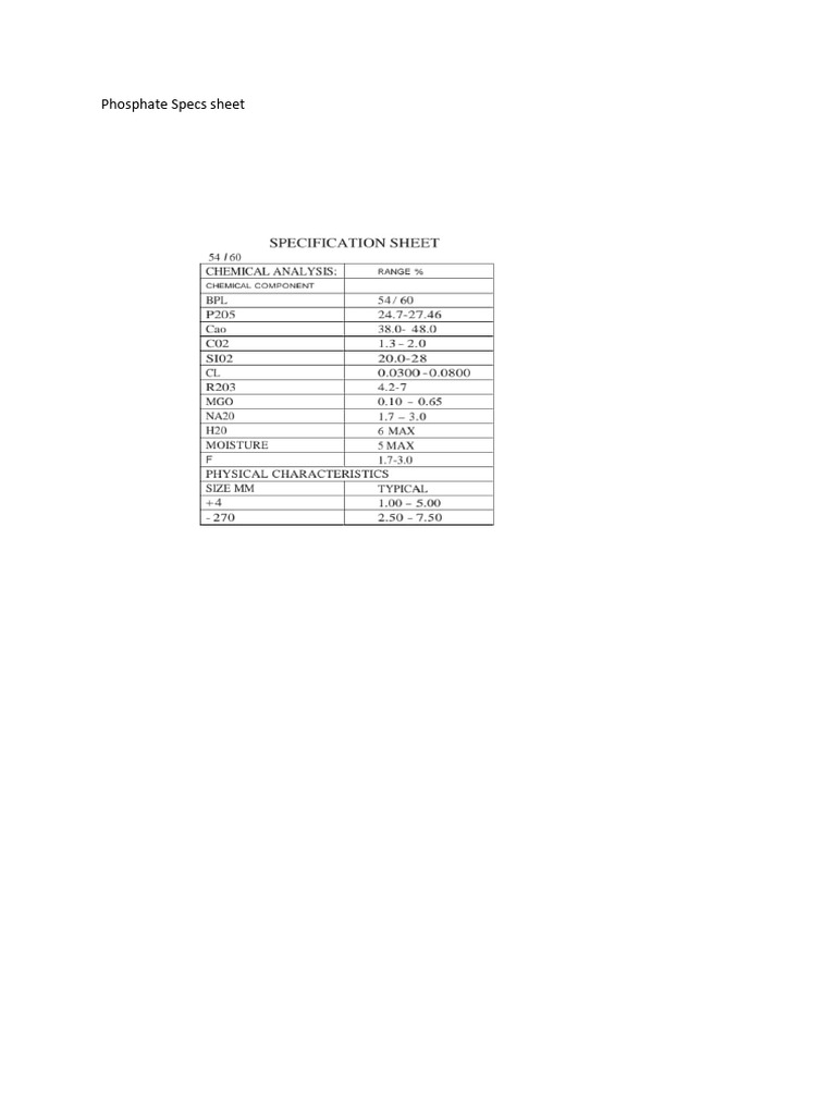 Phosphate Specs sheet | PDF