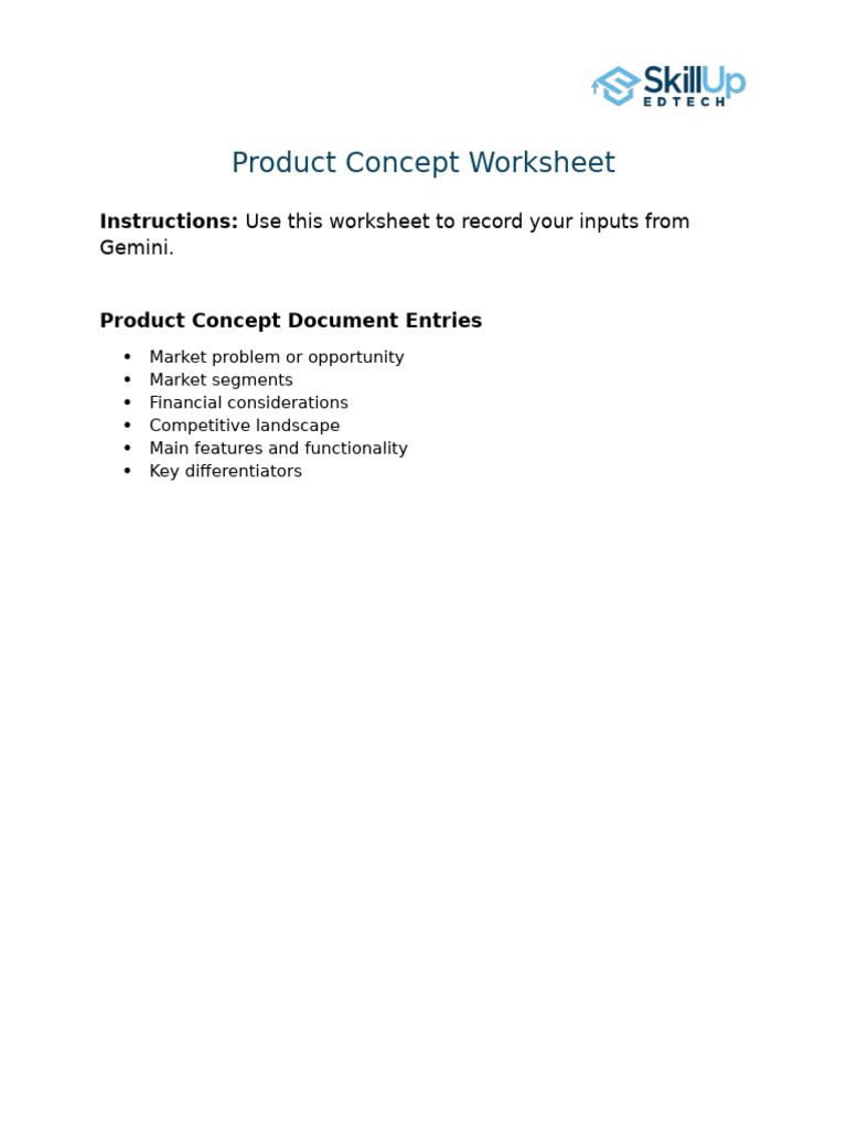 Product Concept Worksheet | PDF