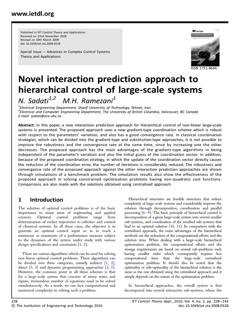 Novel Interaction Prediction Approach To Hierarchical Control of Large-Scale Systems | PDF ...
