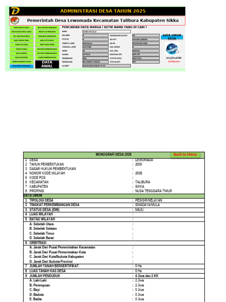 Data Administrasi Desa Lewomada 2025 | PDF