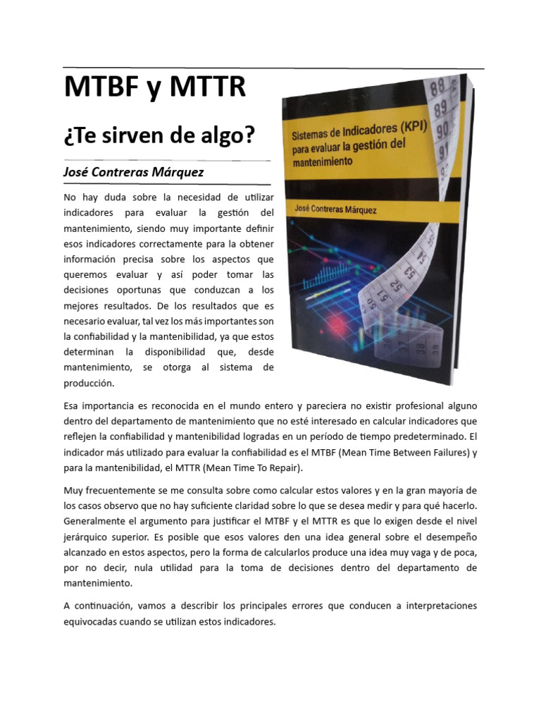 MTBF y MTTR: Claves del Mantenimiento | PDF | Ingeniería de ...