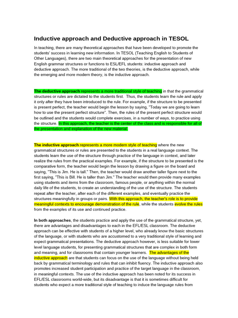 Inductive & Deductive Systematization | PDF | English As A Second Or Foreign Language ...