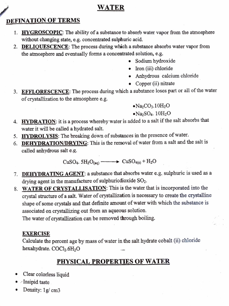 Water Chemistry Notes | PDF