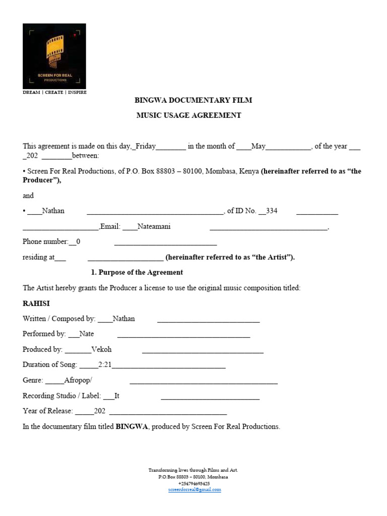 Bingwa - Music Usage Agreement Nate Speaks | PDF | Copyright | Justice