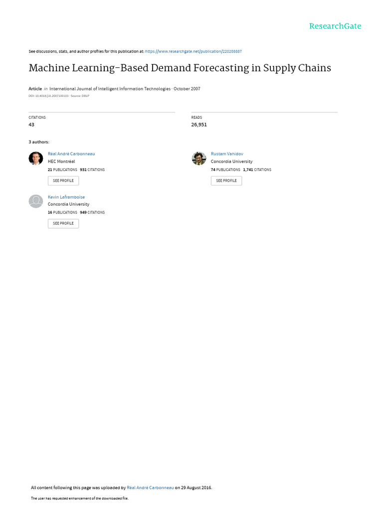 Machine Learning-Based Demand Forecasting in Supply Chains | PDF ...