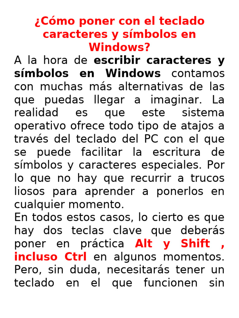 Cómo Poner Con El Teclado Caracteres y Símbolos en Windows | PDF