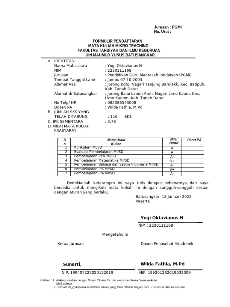 Formulir PGMI Yogi | PDF