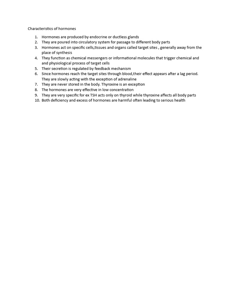 Characteristics of Hormones | PDF