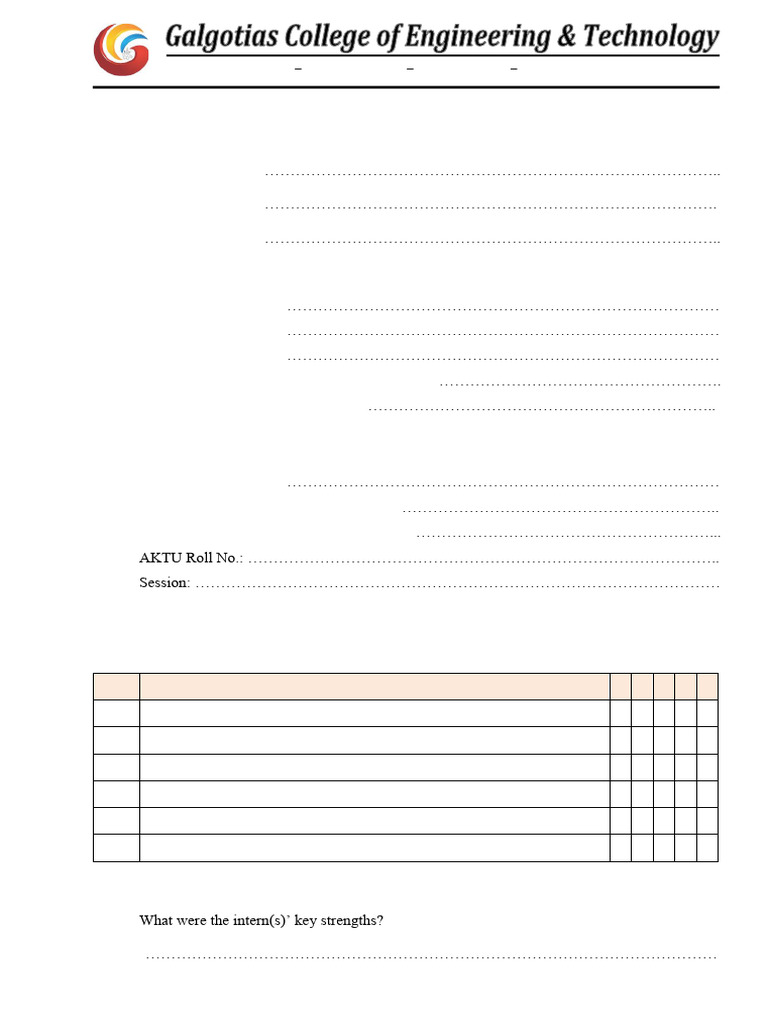 Form 8-Intern Feedback Form Provided by Industry | PDF