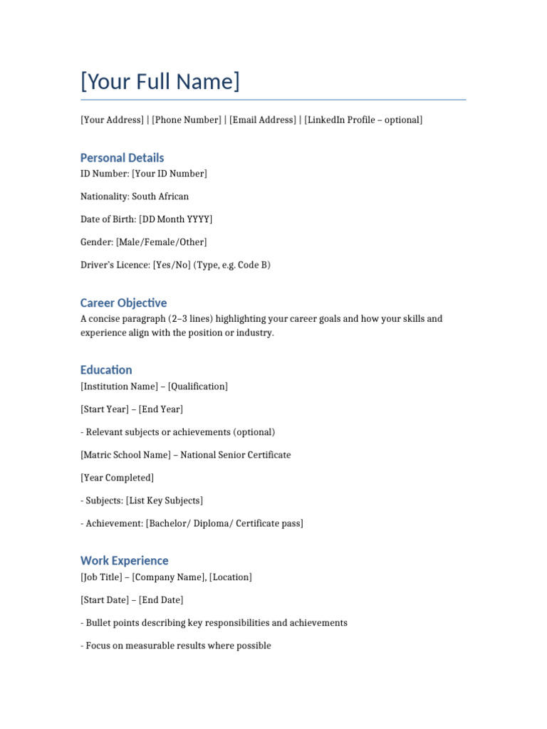 South African CV Template Guide | PDF
