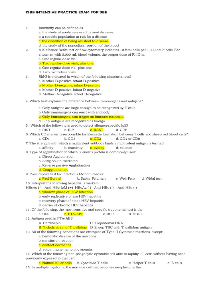 Isbb Sbe Practice Exam | PDF | Antibody | Hepatitis B