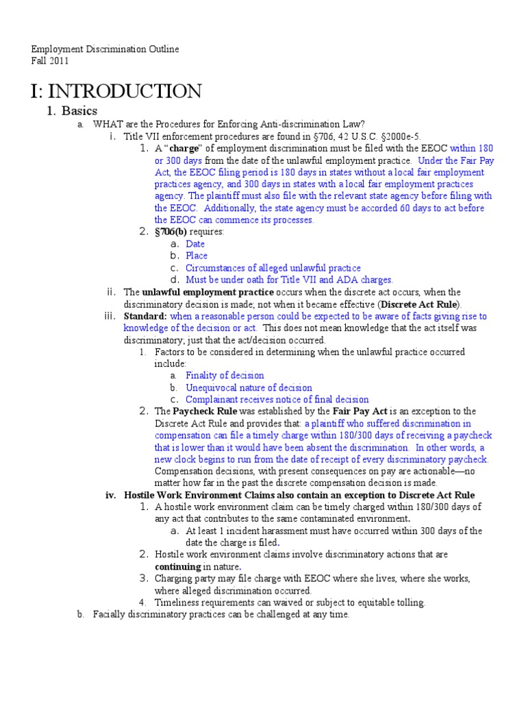 Employment Discrimination Outline Fall 2011 Public Download Free
