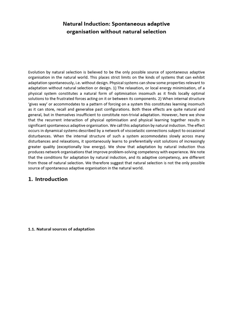 Natural Induction Spontaneous Adaptive Organisatio | PDF | Natural ...