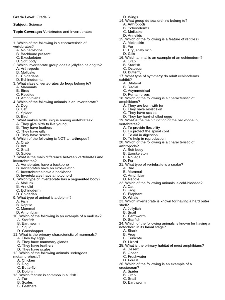 Summative Test Science | PDF | Invertebrate | Amphibian