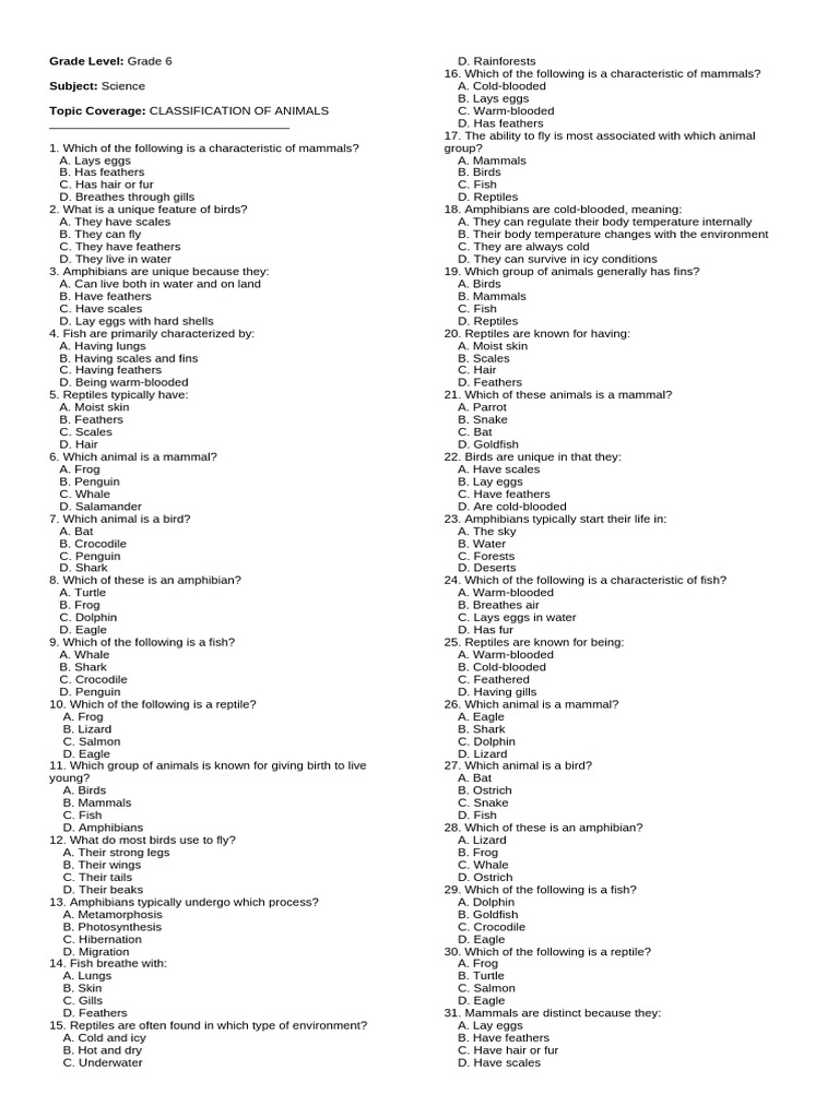 Summative Test Science | PDF | Amphibian | Reptile