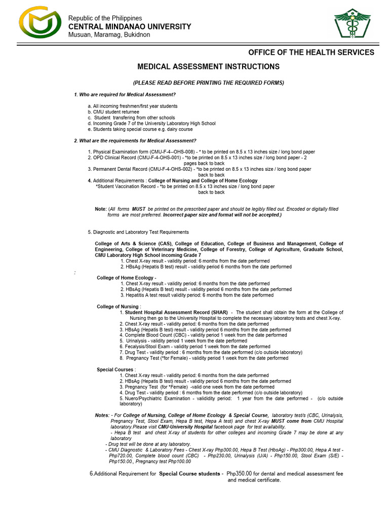Medical Assessment Form With Instructions | PDF | Dentist | Medical ...