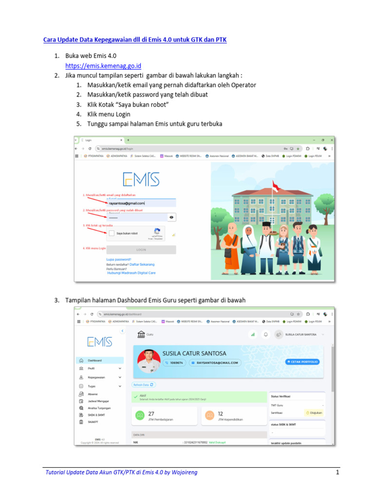 Tutorial Update Data Akun GTK - PTK Di Emis 4 | PDF
