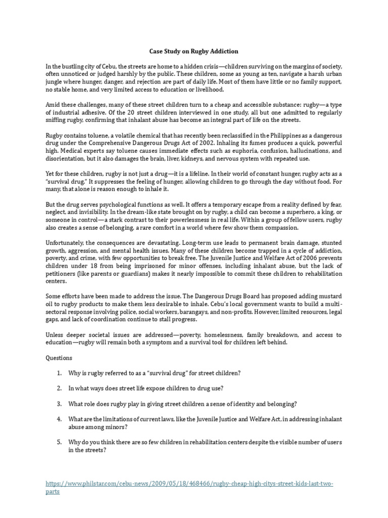 Case Study 5 Rugby Addiction | PDF | Juvenile Court | Substance Abuse