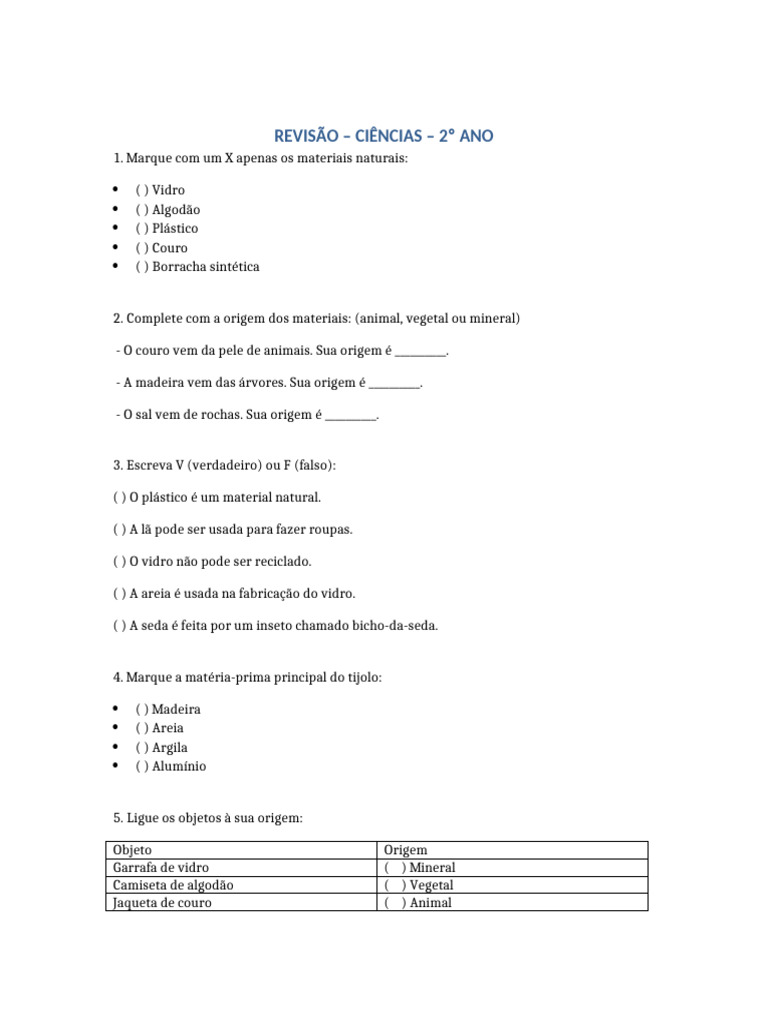Revisao Ciencias 2o Ano | PDF