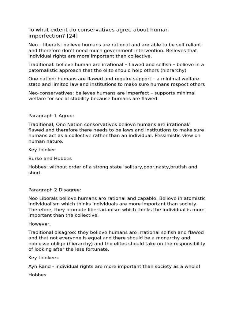 Essay Plan Conservatism | PDF