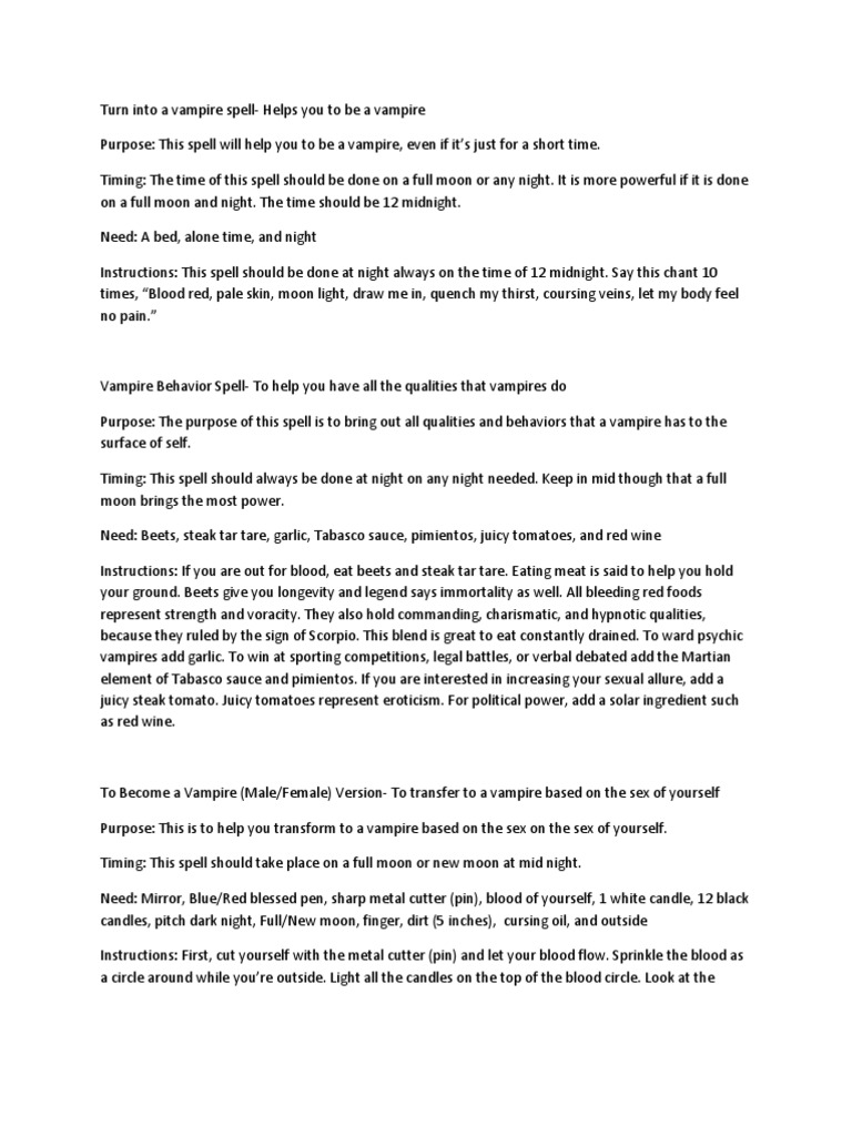 Turn Into A Vampire Spell | PDF | Vampires | Shape