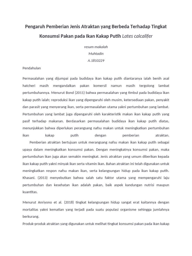 Pengaruh Atraktan Terhadap Konsumsi Ikan | PDF