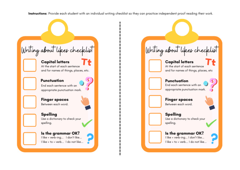 Writing About Likes Checklist | PDF