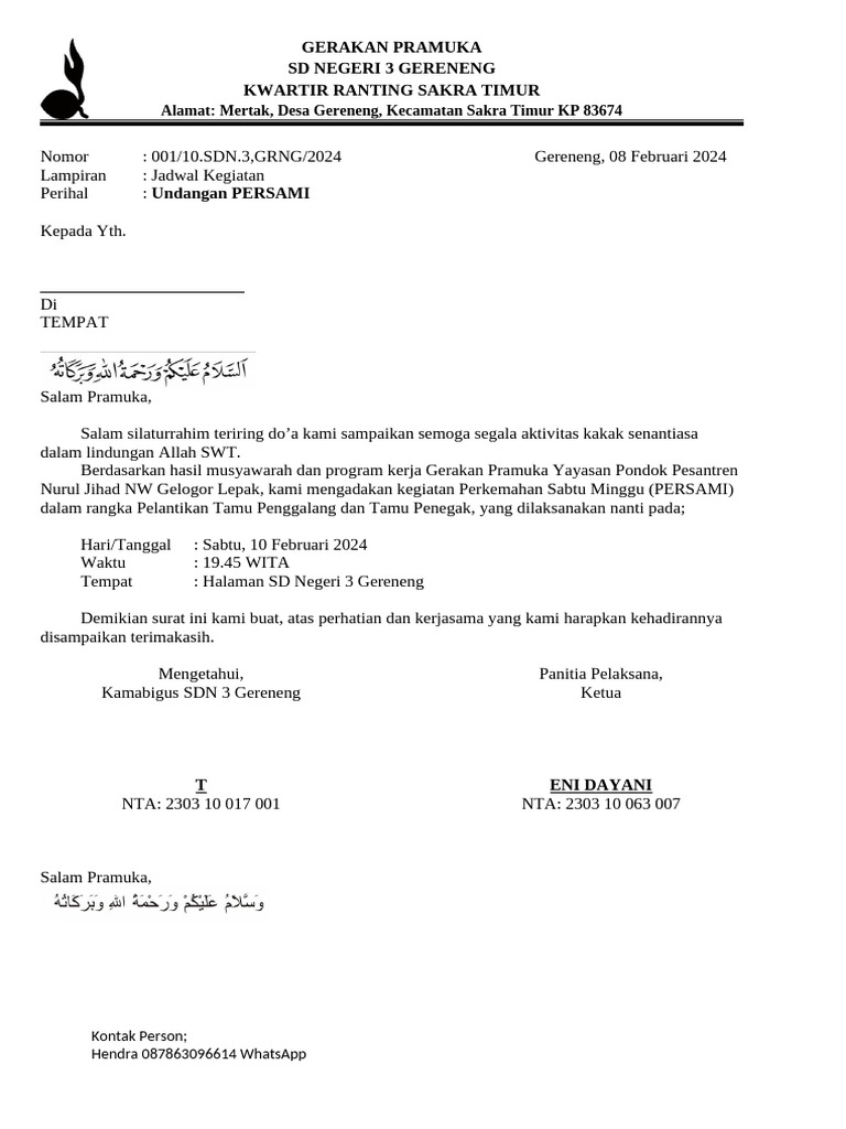 Undangan PERSAMI SDN 3 Gereneng | PDF
