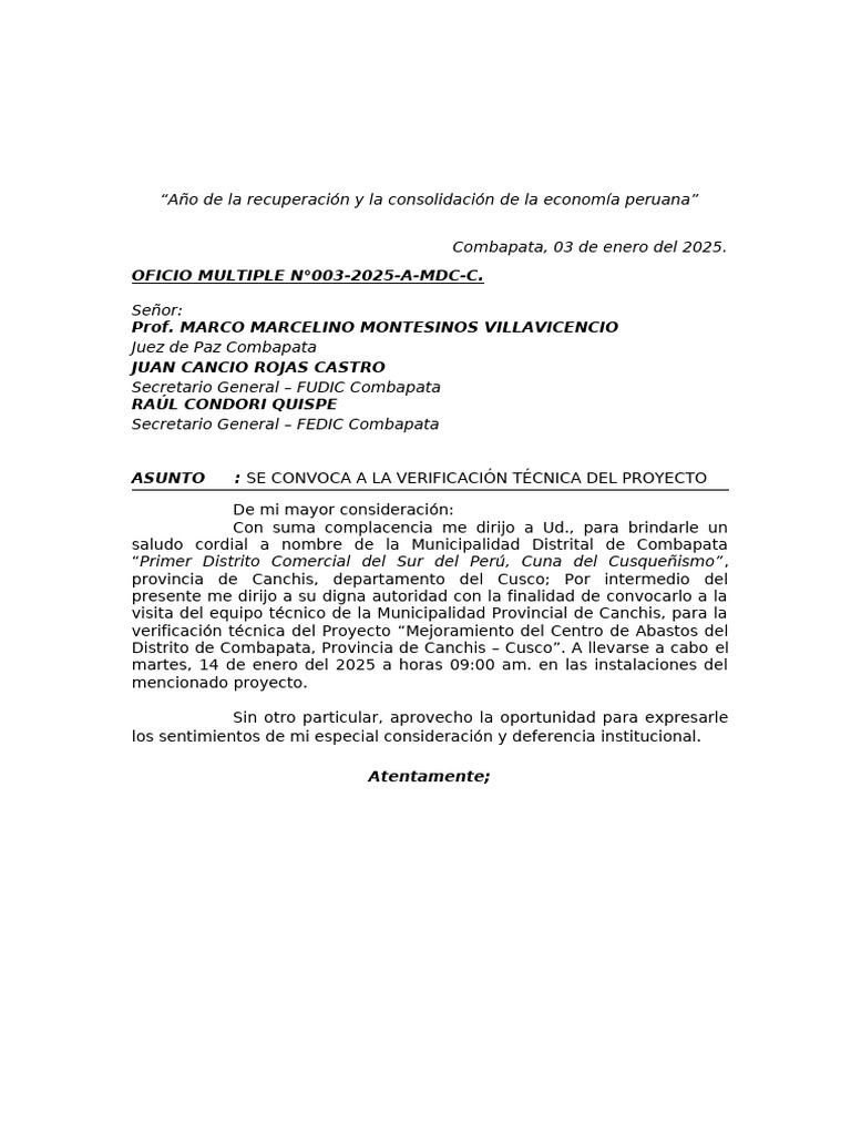 OFICIO MULTIPLE N°003-2025 . | PDF