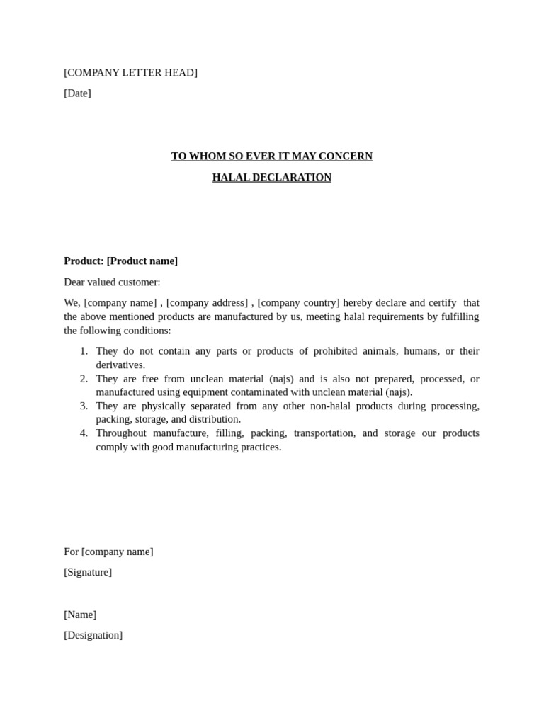 Template Halal Declaration | PDF