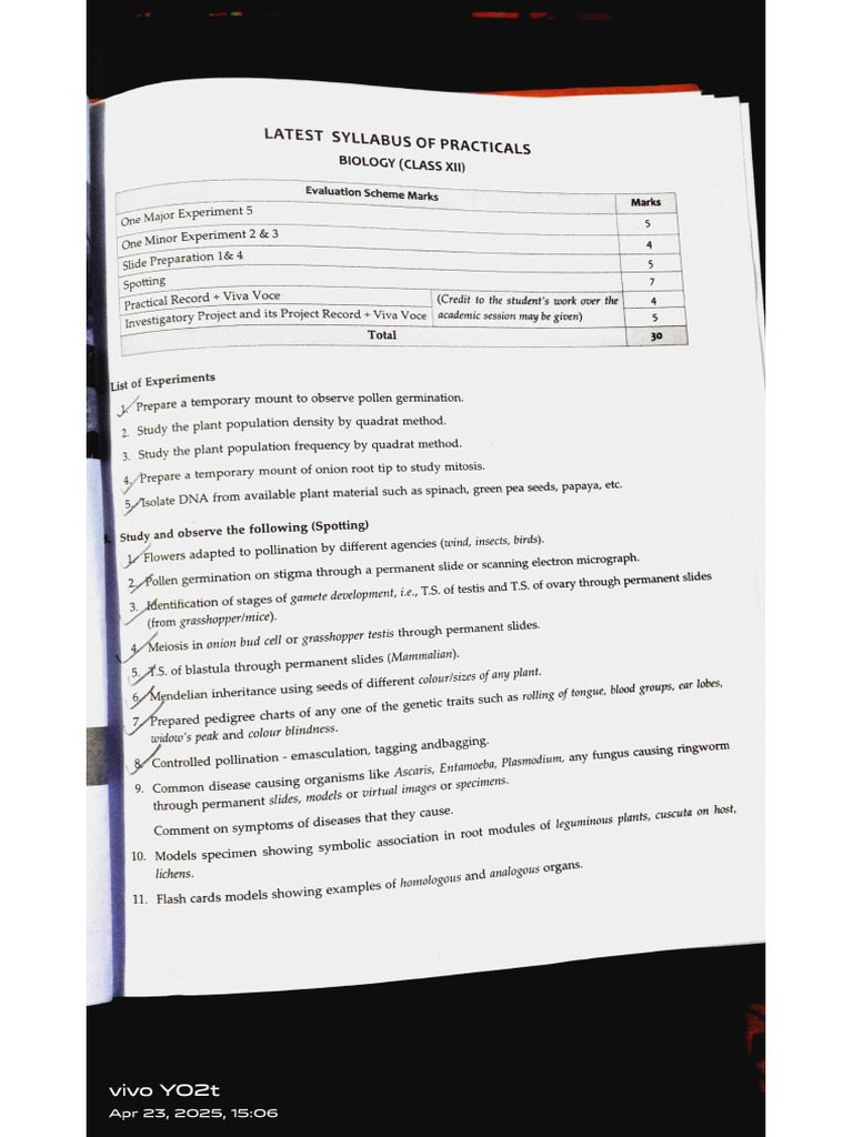 Biology Practicals 12 | PDF