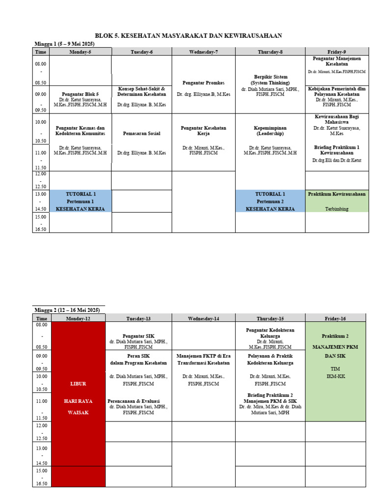 Jadwal Blok 5 Tahun 2025 | PDF