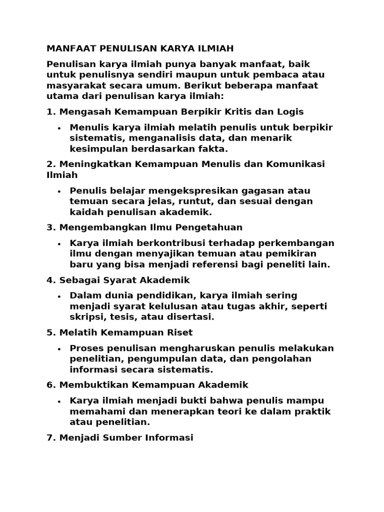 Manfaat Penulisan Karya Ilmiah | PDF