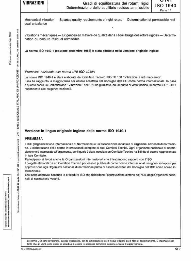 ISO 1940 - Gradi Di Equilibratura Rotanti Rigidi | PDF