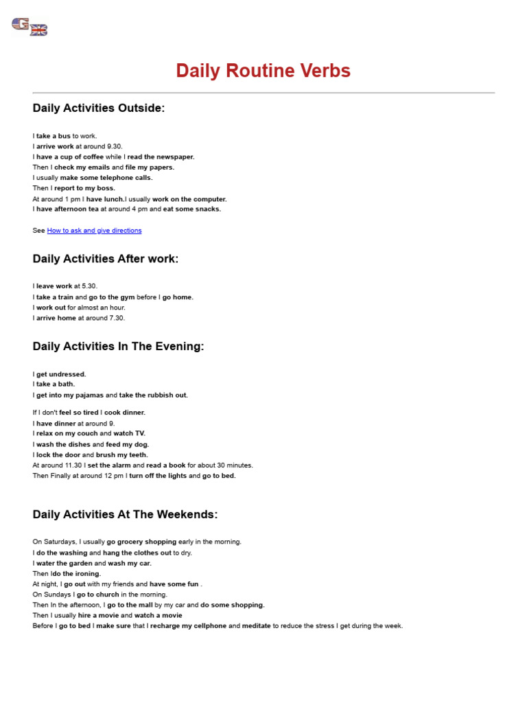 English Daily Routine Verbs | PDF