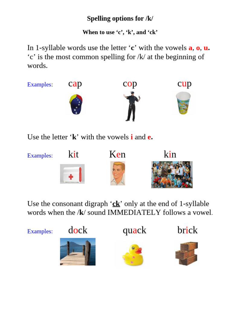 Spelling Rule For C K CK | PDF