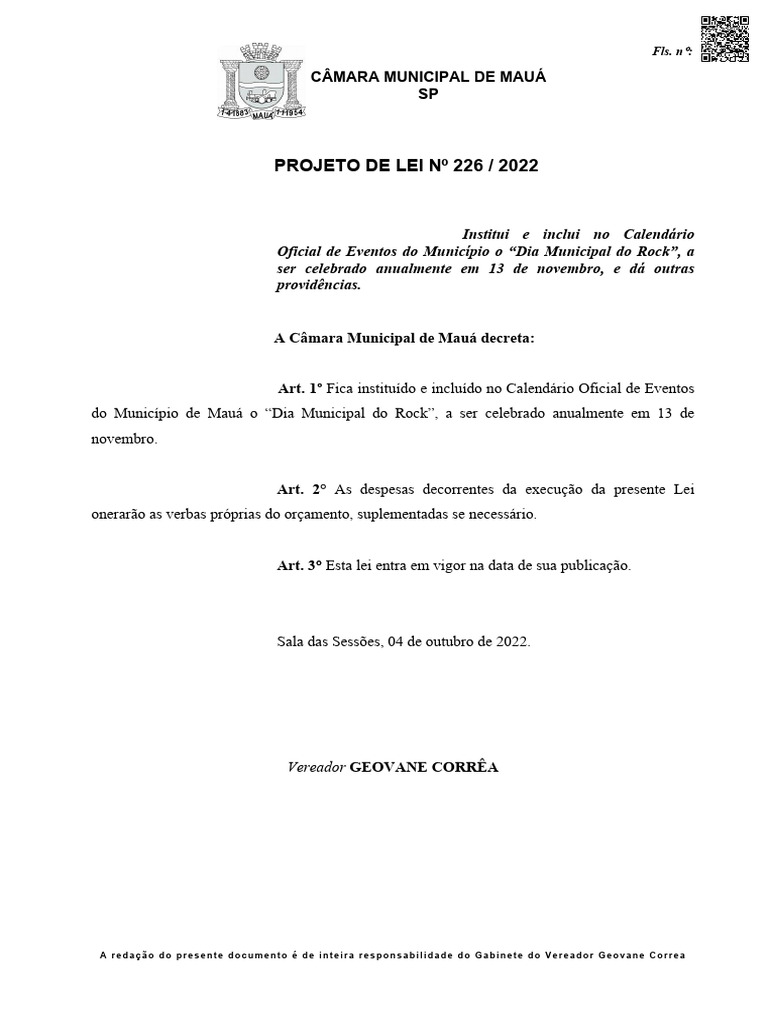 Projeto de Lei 226_2022 - Documento Assinado | PDF | Rock (música) | Heavy metal (gênero musical)