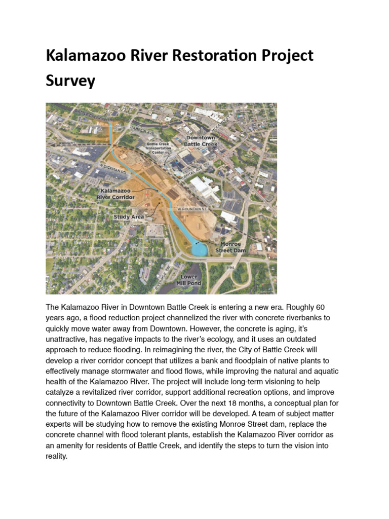 Kalamazoo River Restoration in Battle Creek | PDF | River | Dam