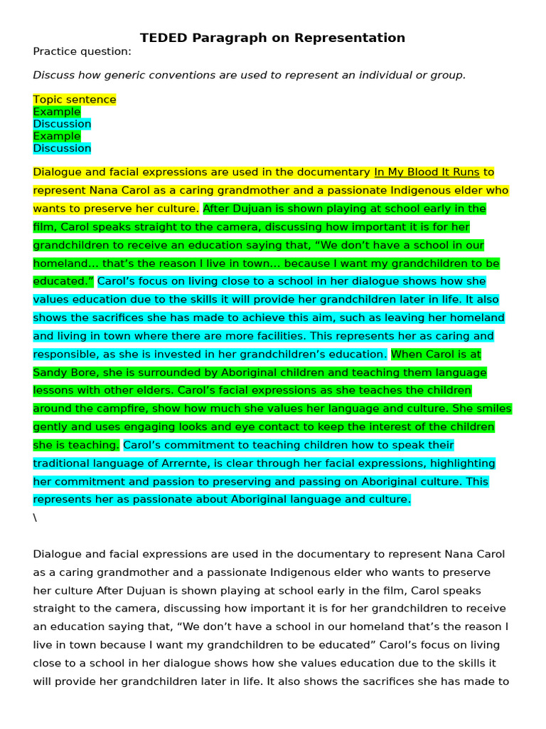 Doco TEDED Paragraph On Representation | PDF