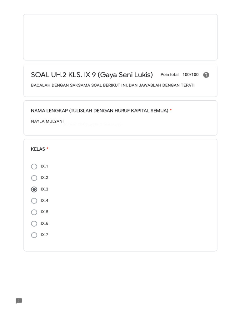 Soal Uh.2 Kls. Ix 9 (Gaya Seni Lukis) | PDF