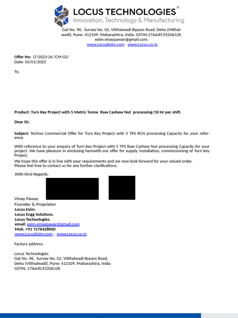 Jan 25 Quotation 5 MT RCN Processing | PDF